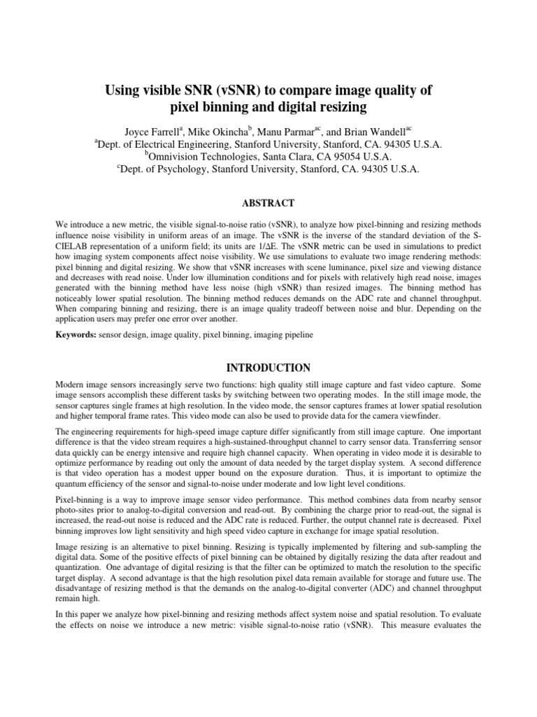 vSNR Analysis of Pixel Binning vs Resizing | PDF | Signal To Noise ...