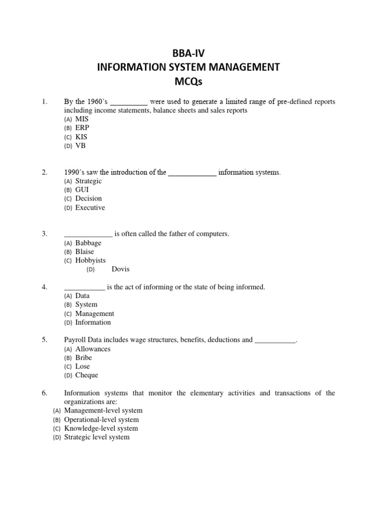 Mis MCQ Bba Iv | PDF