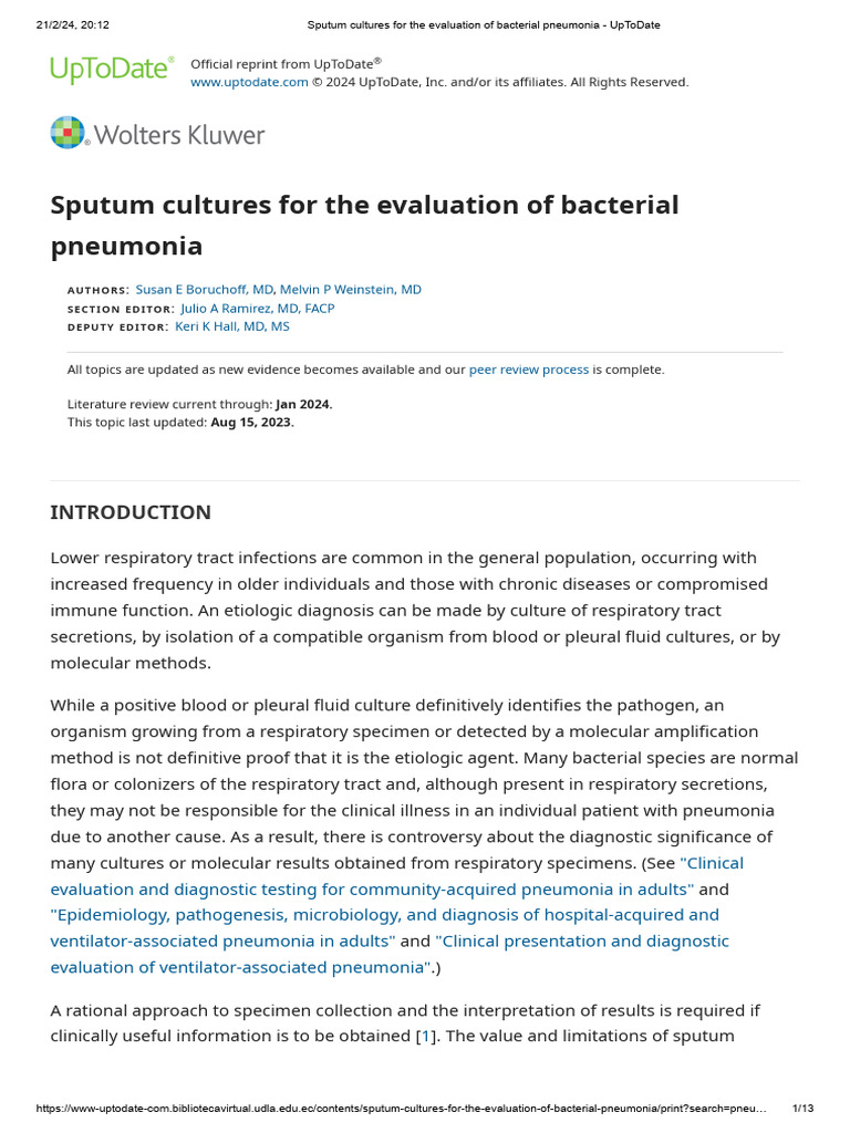 Sputum Cultures For The Evaluation of Bacterial Pneumonia | PDF ...
