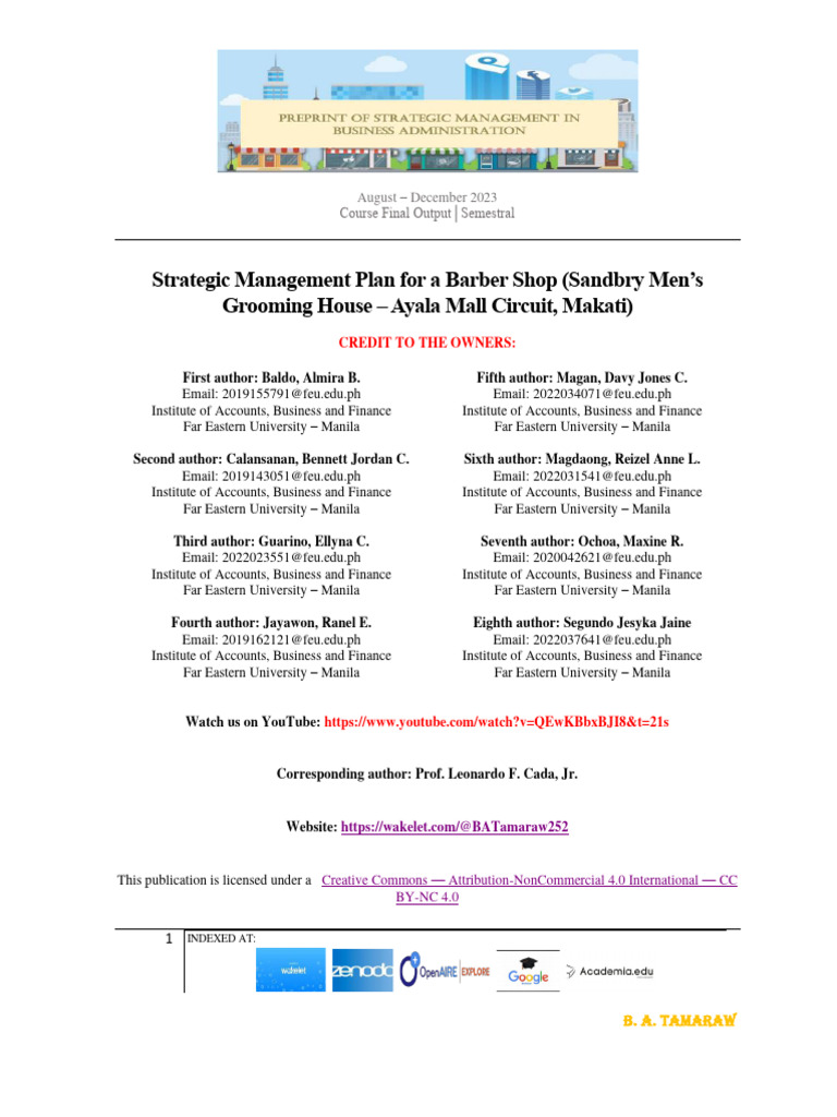 Strategic Plan for Sanbry Barbershop | PDF | Strategic Management ...