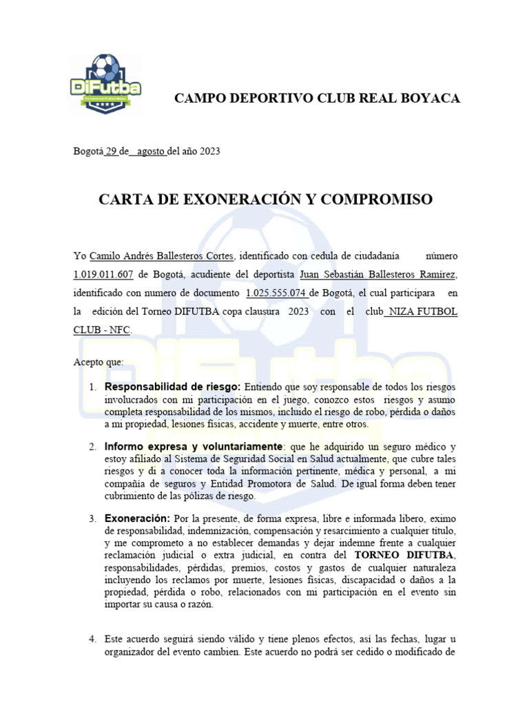 Carta de Exoneracion | PDF | Póliza de seguros