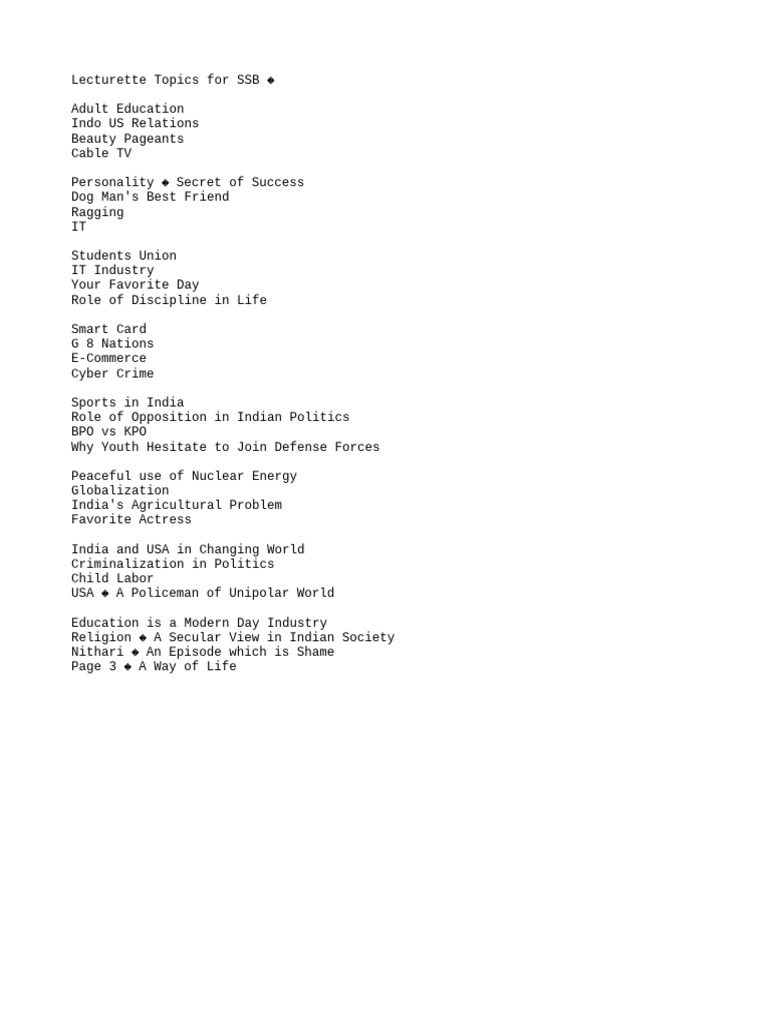 Lecturette Topics | PDF