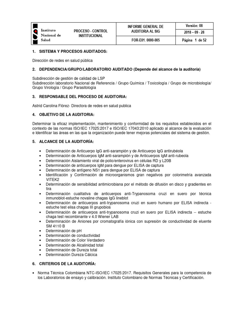 Revisar. Informe Final Auditoria Interna ISO IEC 17025 - 122019 | PDF ...