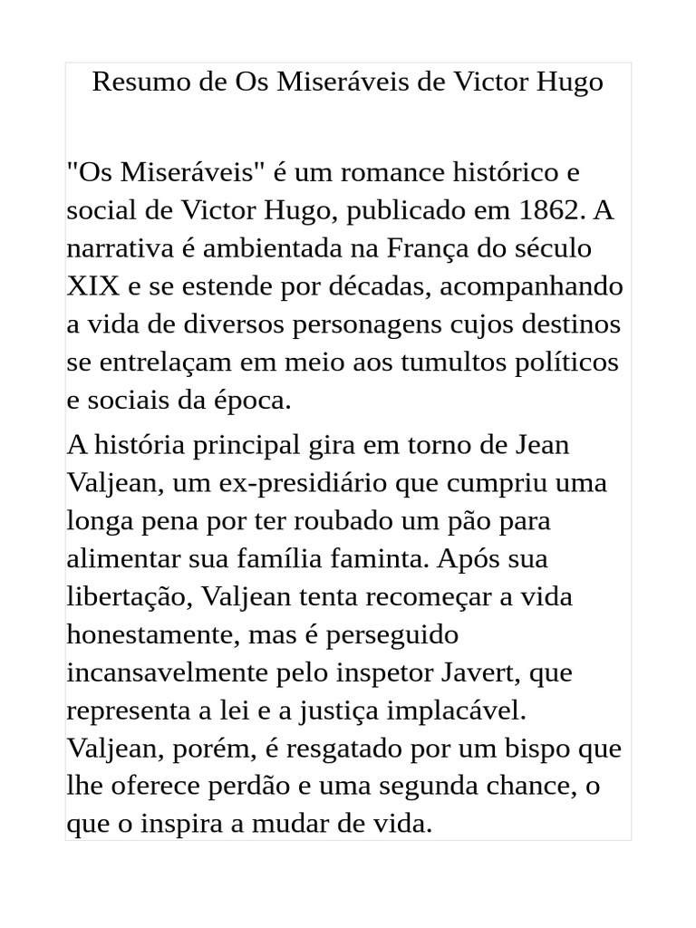Resumo Os Miseráveis (L) | PDF | Ciências Sociais | História