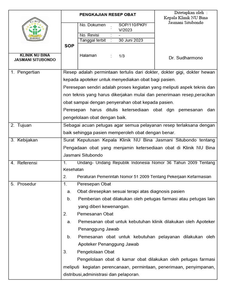 Sop Pengkajian Resep | PDF | Sains & Matematika | Pengembangan Diri