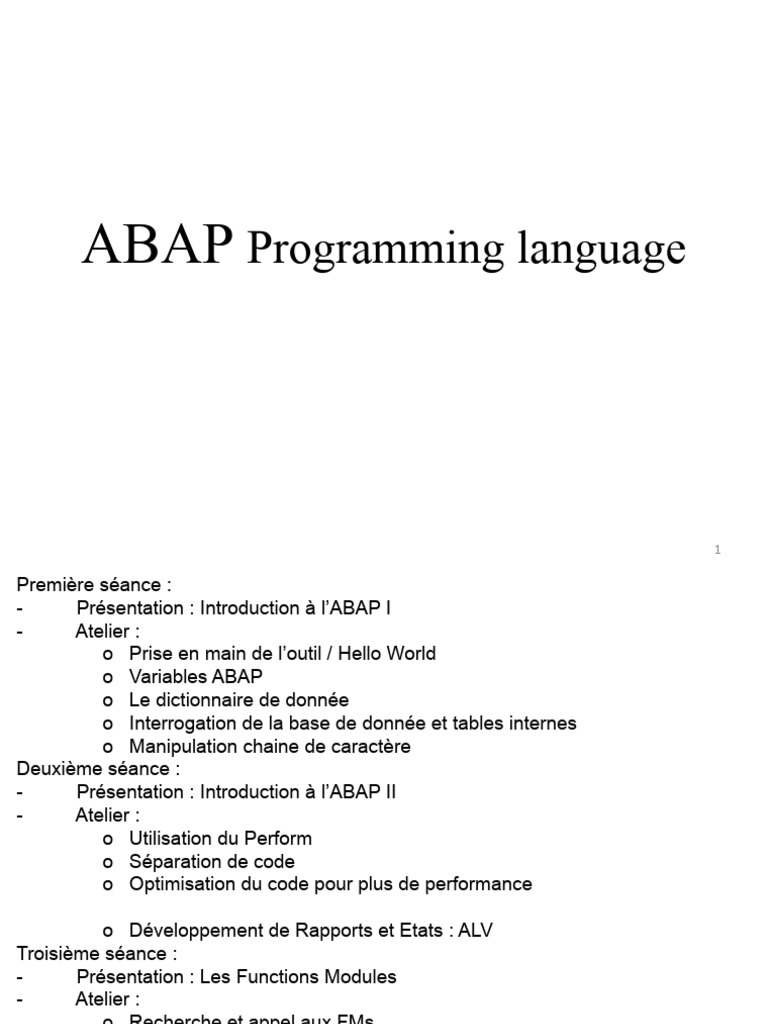 Introduction À Sap Abap Procédural Pdf Logiciel Génie Logiciel