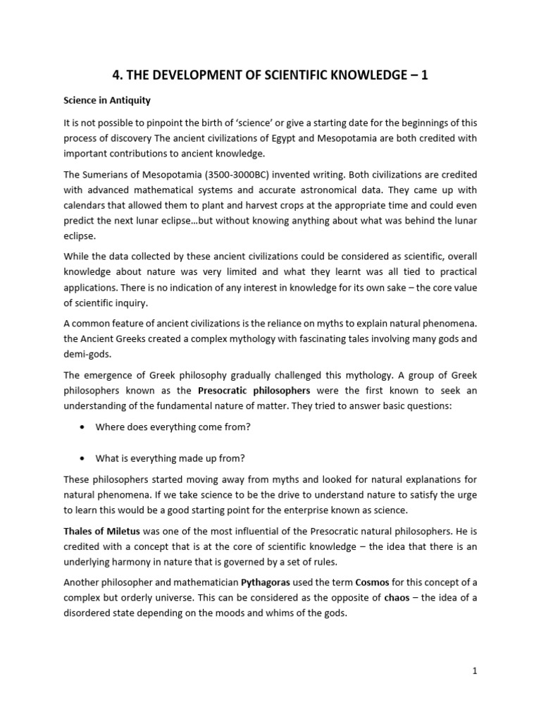 The Development of Scientific Knowledge 1 - Science in Antiquity | PDF