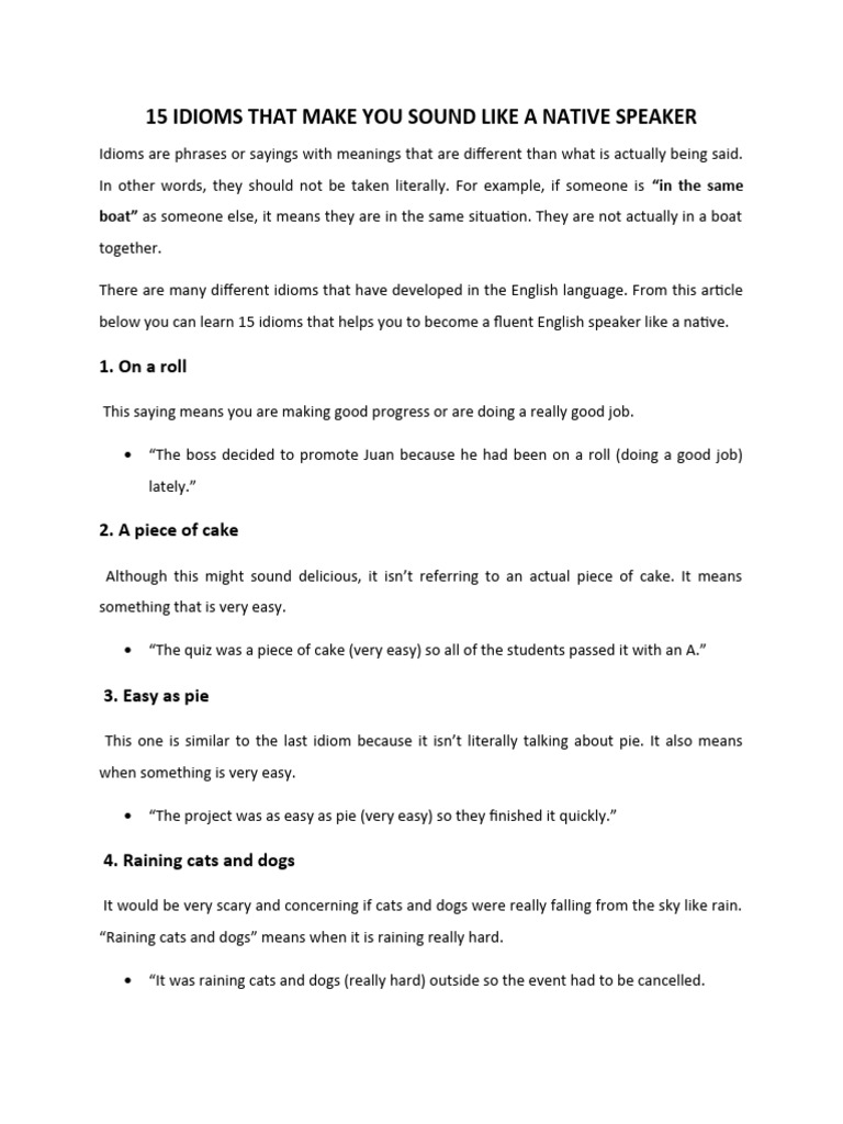 15 Idioms That Make You Sound Like A Native Speaker | Download Free PDF ...