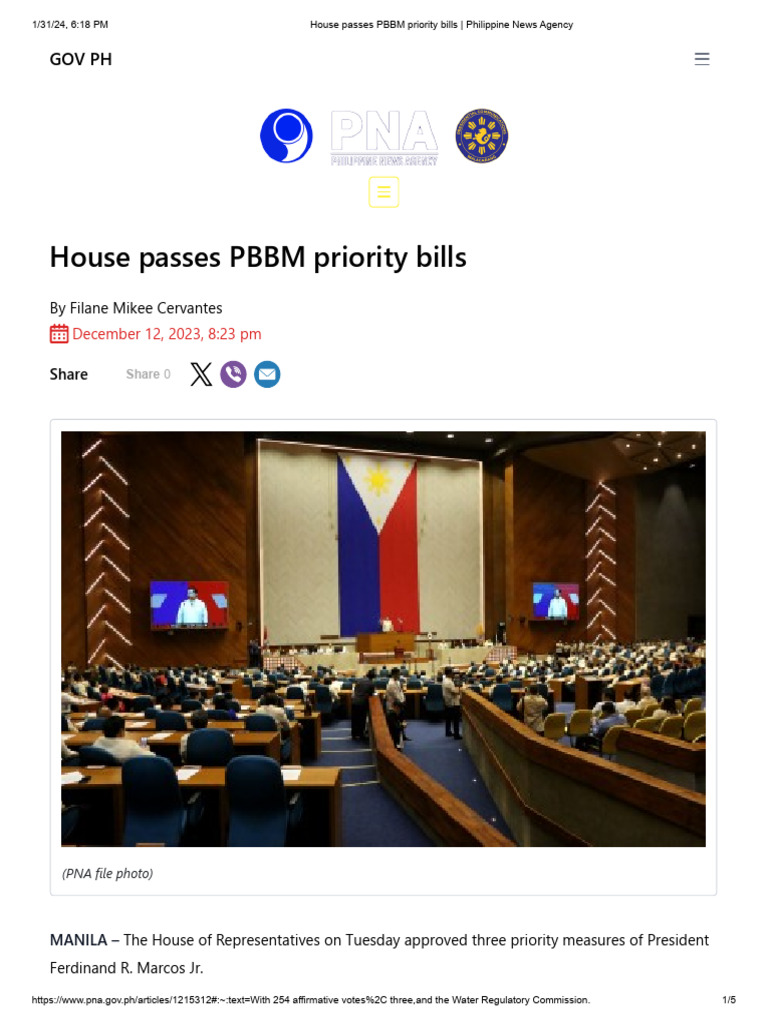 House Passes PBBM Priority Bills - Philippine News Agency | PDF | Procurement | Audit