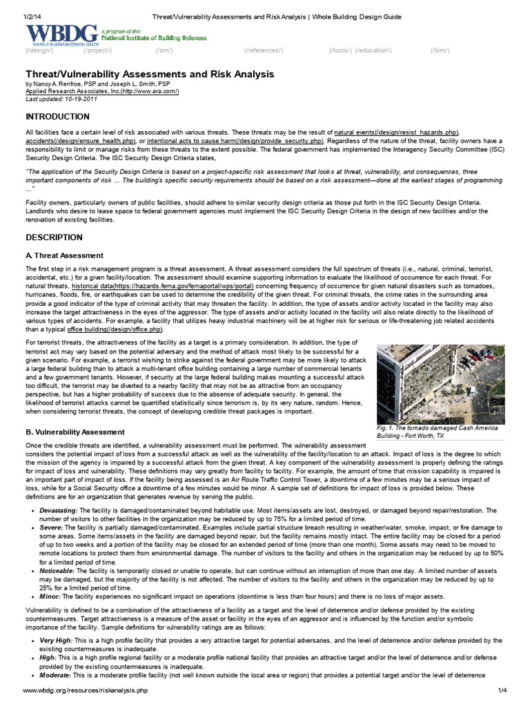 Threat - Vulnerability Assessments and Risk Analysis - Whole Building ...