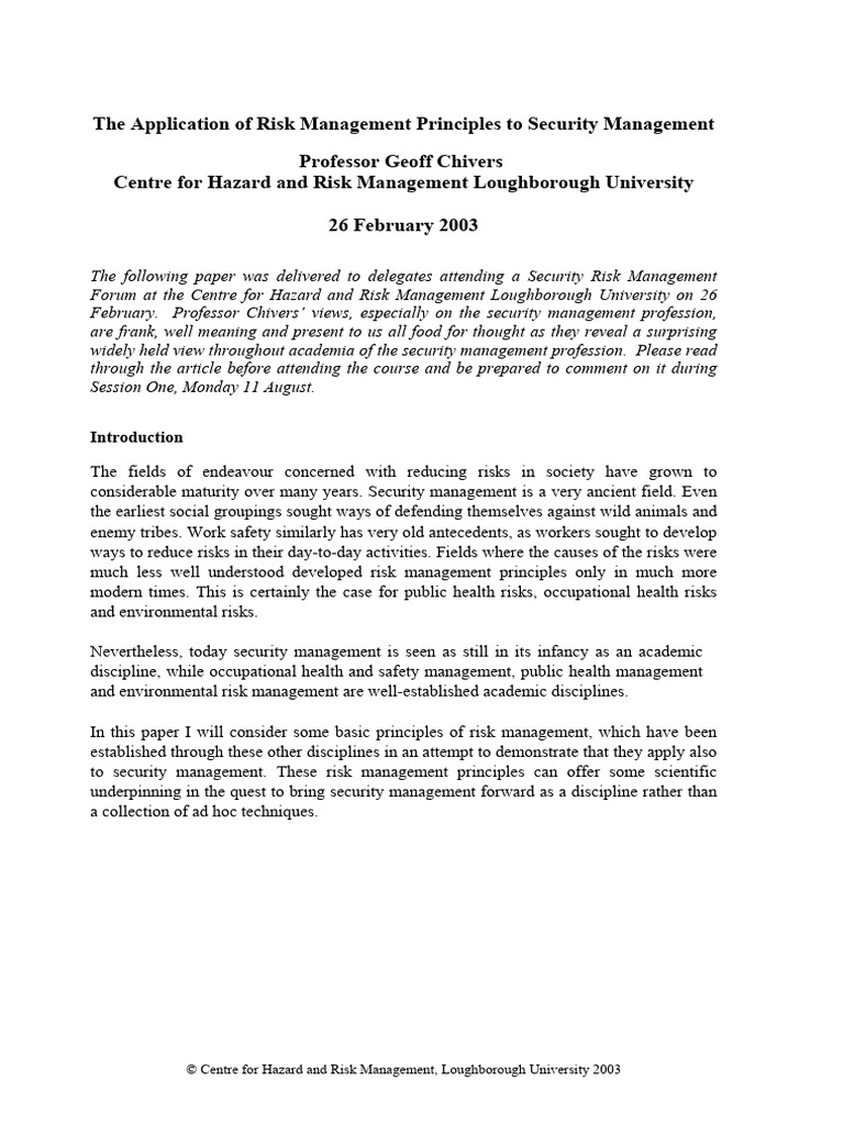 Security Risk Management Seminar Pdf Risk Risk Assessment