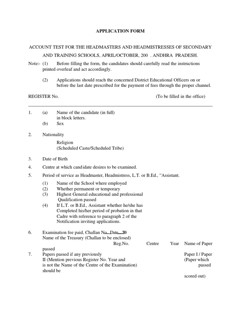 Account Test For Headmaster and Headmistress Application Form | PDF ...