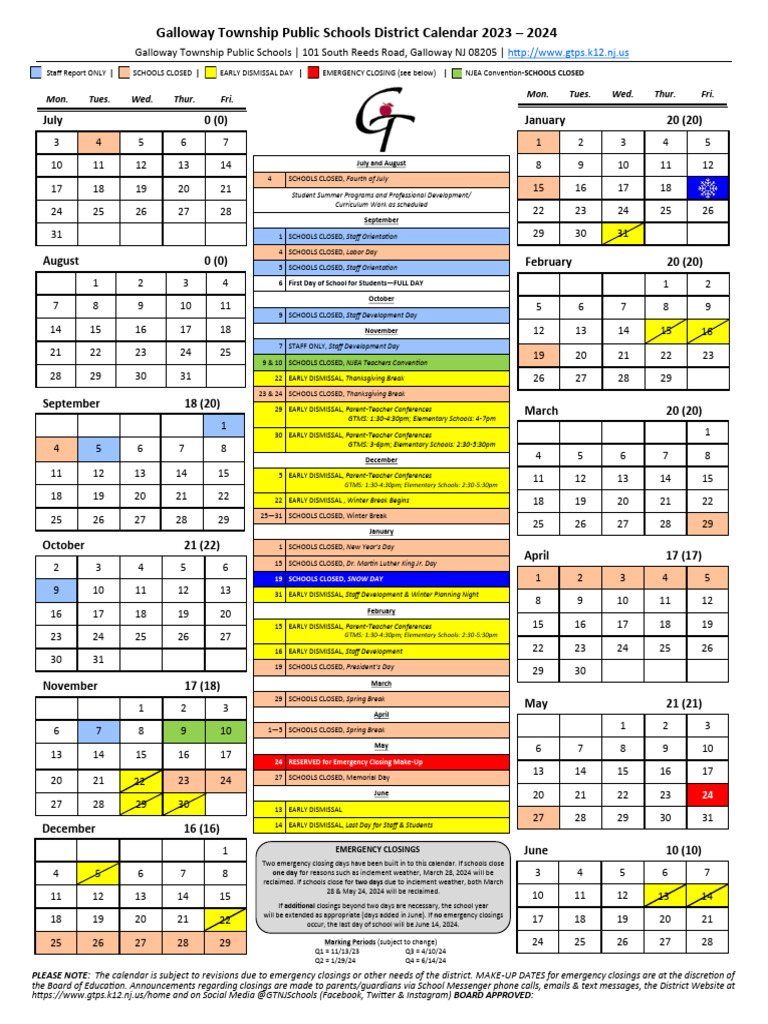 Galloway Schools 2023-2024 District Calendar Revised 2 | PDF