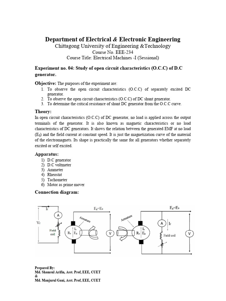 Exp-4 (DC Generator OCC) | PDF | Electric Generator | Electric Motor