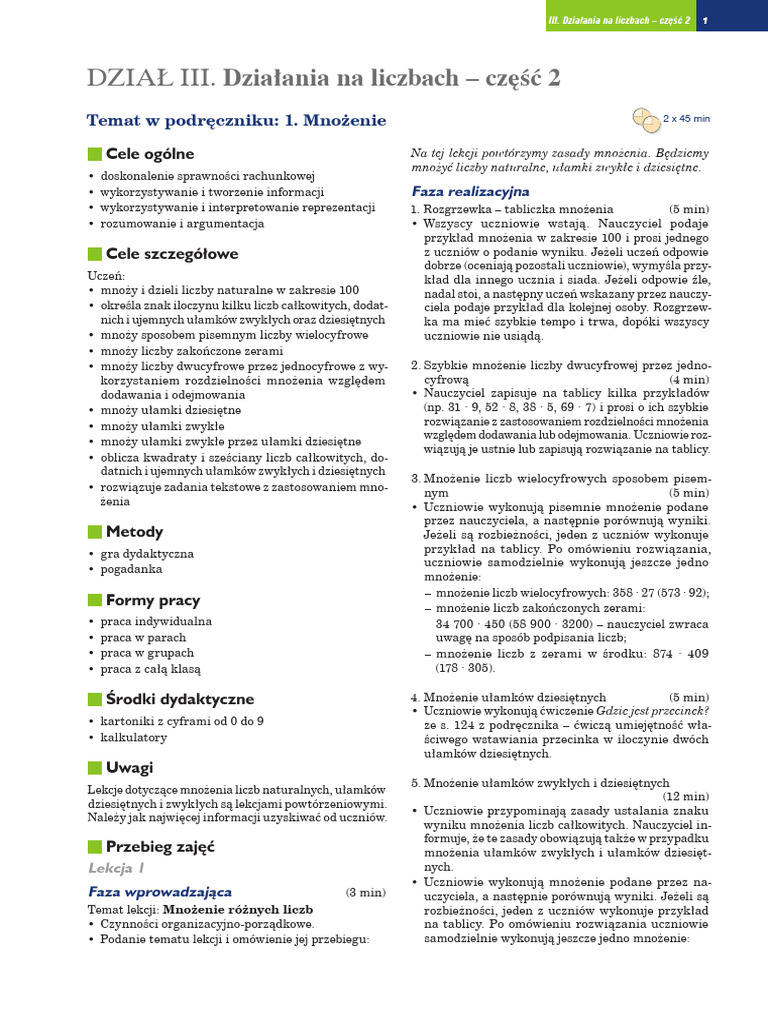 Scenariusze Lekcji Klasa 6 Dzial III | PDF