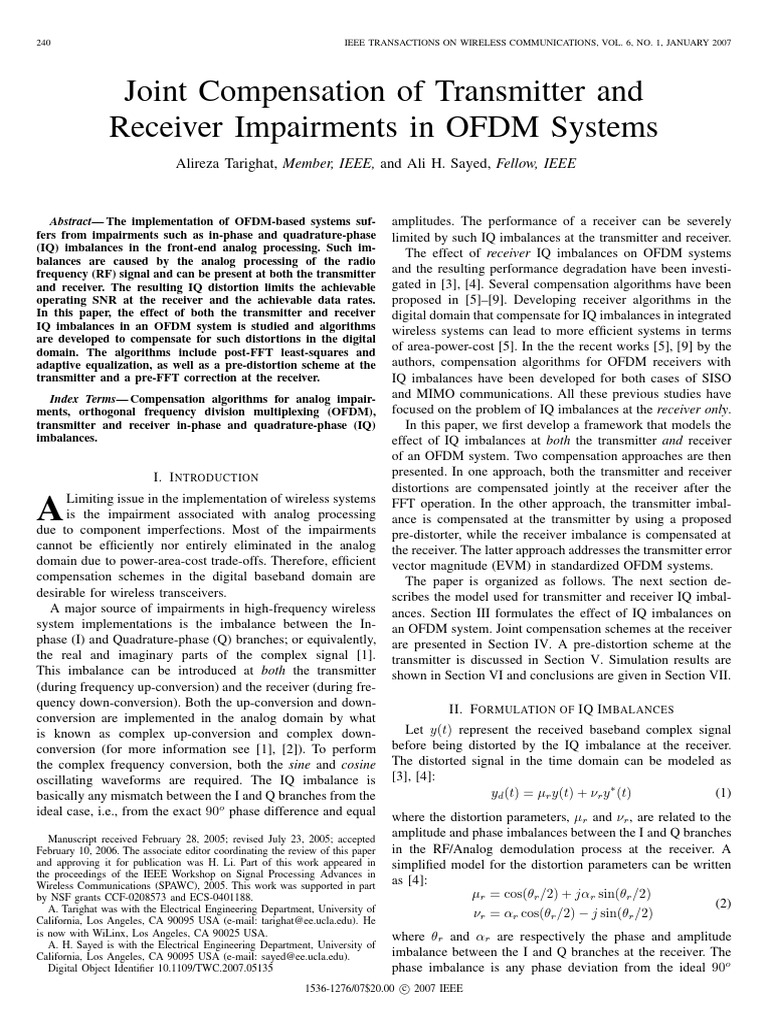 Joint Compensation of Transmitter | PDF | Orthogonal Frequency Division ...