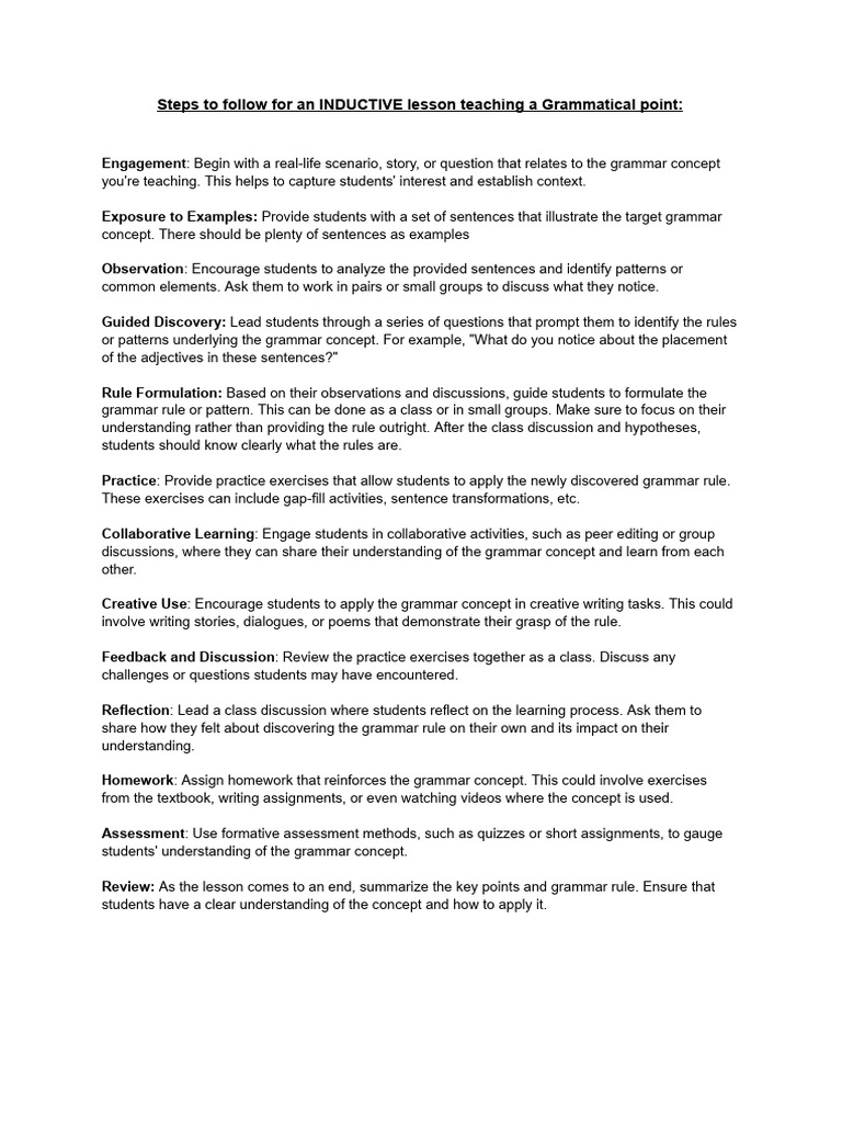 Steps For INDUCTIVE Teaching of A Grammar Point | PDF | Human ...