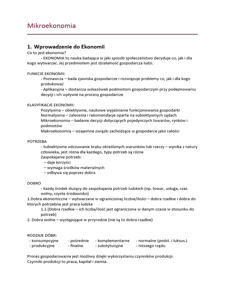 Mikroekonomia Notatki | PDF