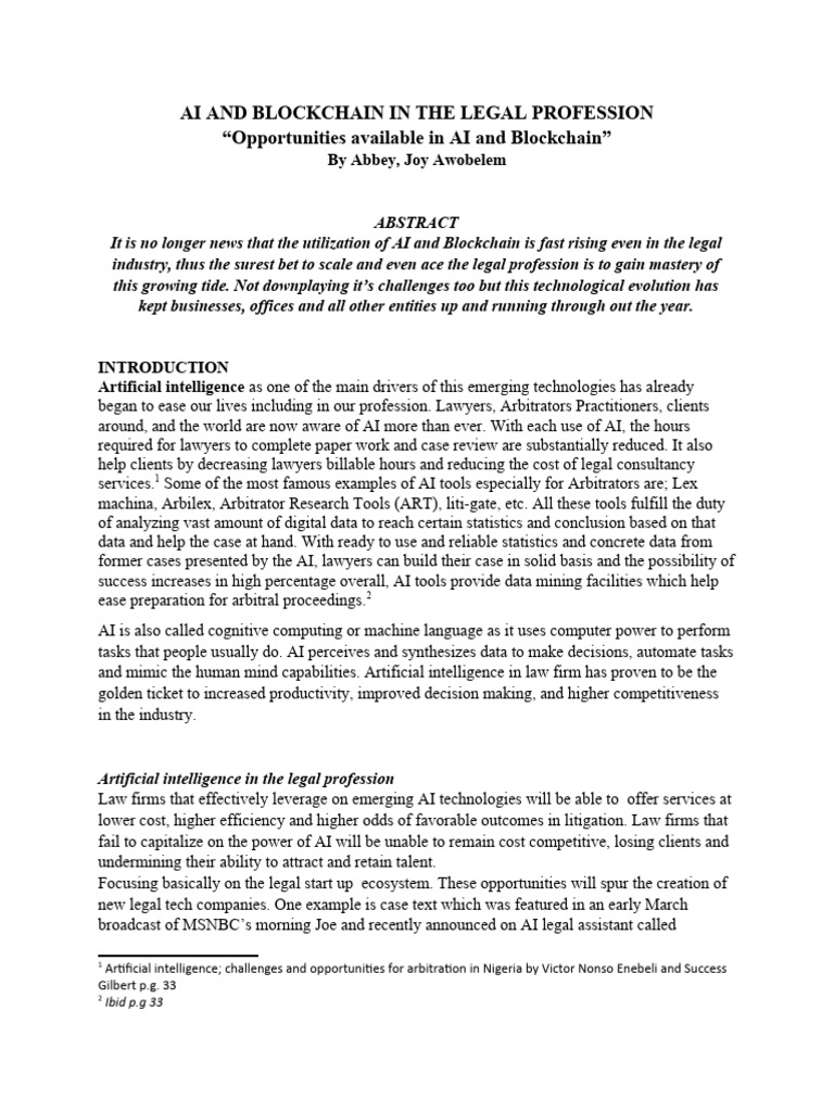 Joy Abbey. AI and BLOCKCHAIN IN THE LEGAL PROFESSION | PDF | Artificial Intelligence ...