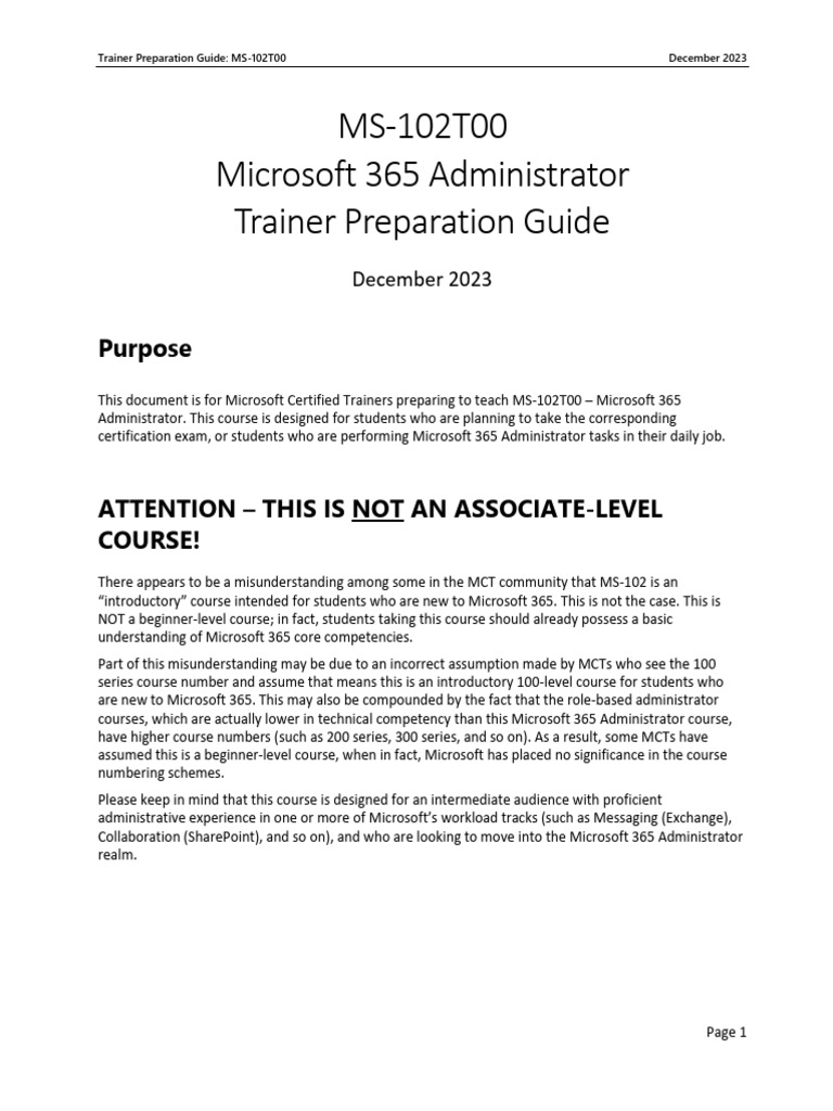 MS 102T00A ENU TrainerPrepGuide | PDF