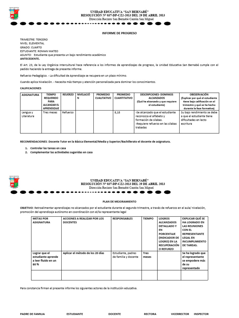 Mateo Informe de Aprendizaje de Progreso | PDF | Enseñando ...