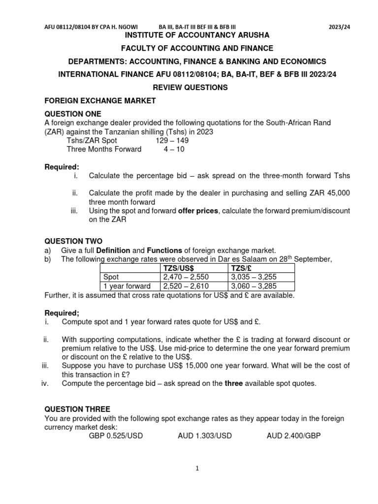 Foreign Exchange Market Review Questions 2023 | PDF | Business
