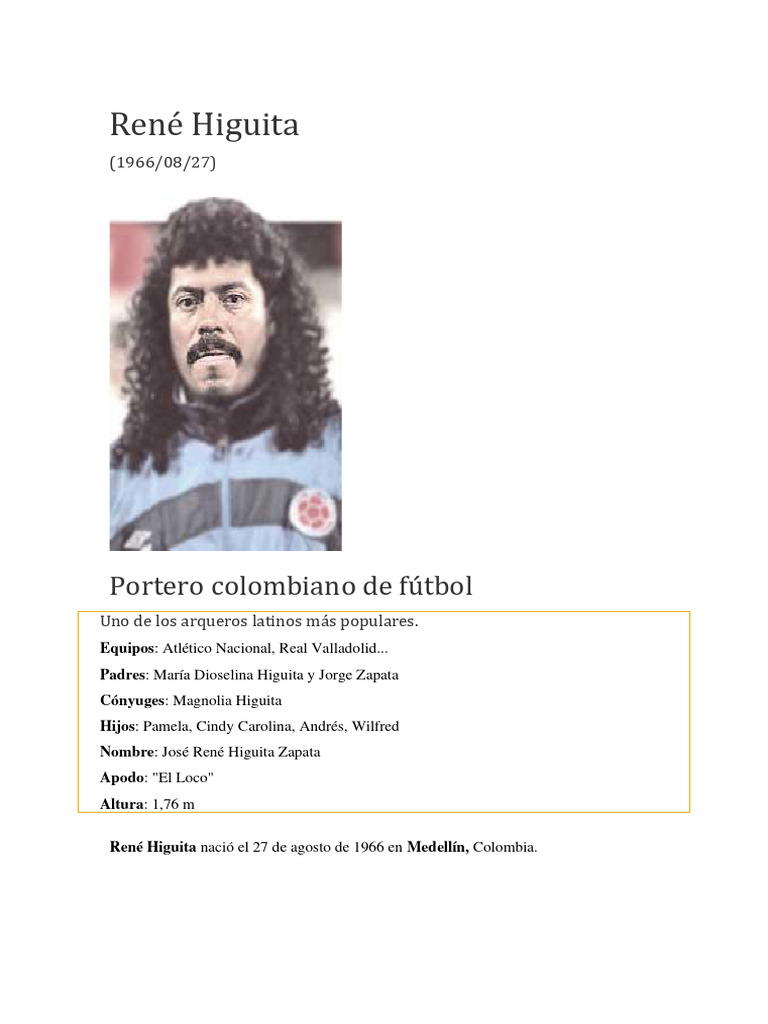 René Higuita: Portero Colombiano de Fútbol | PDF | Deportes ...