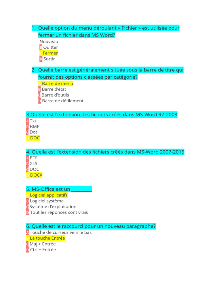 QCM Word | PDF | Microsoft Word | Texte