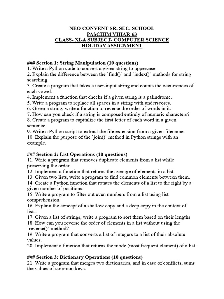 NCS - Computer Science-WINTER BREAK ASSIGNMENT-27-12-2023 | PDF | String (Computer Science ...