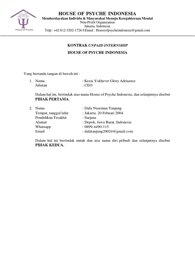MOU Magang House of Psyche Indonesia | PDF
