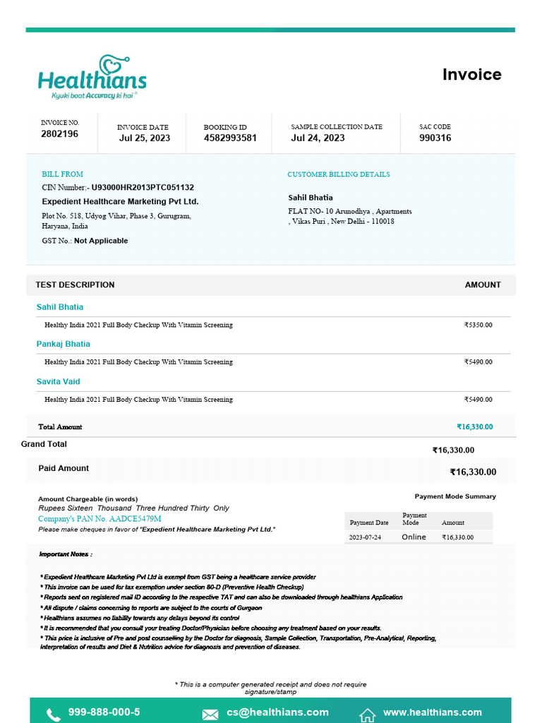 Health Check Invoice | PDF | Invoice | Physical Examination