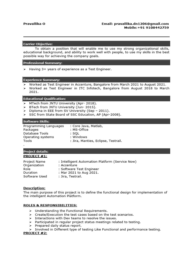 Pravallika CV | PDF | Databases | Sql