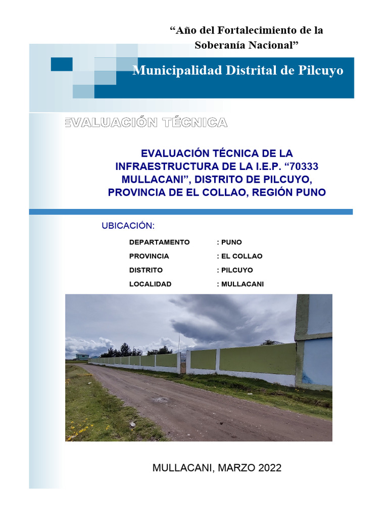 EVALUACIÓN TÉCNICA Mullacani | PDF | Ingeniero civil | Ingeniería de ...