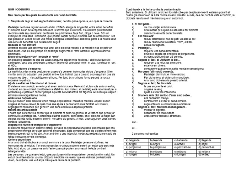 Deu Raons Per Les Quals És Saludable Anar Amb Bicicleta Apte b2 | PDF