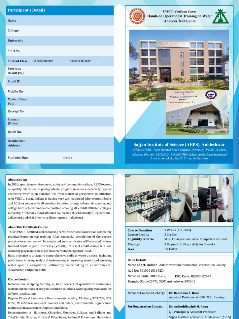 Hands On Practical Training On Water Analysis Techniques BROCHURE PDF