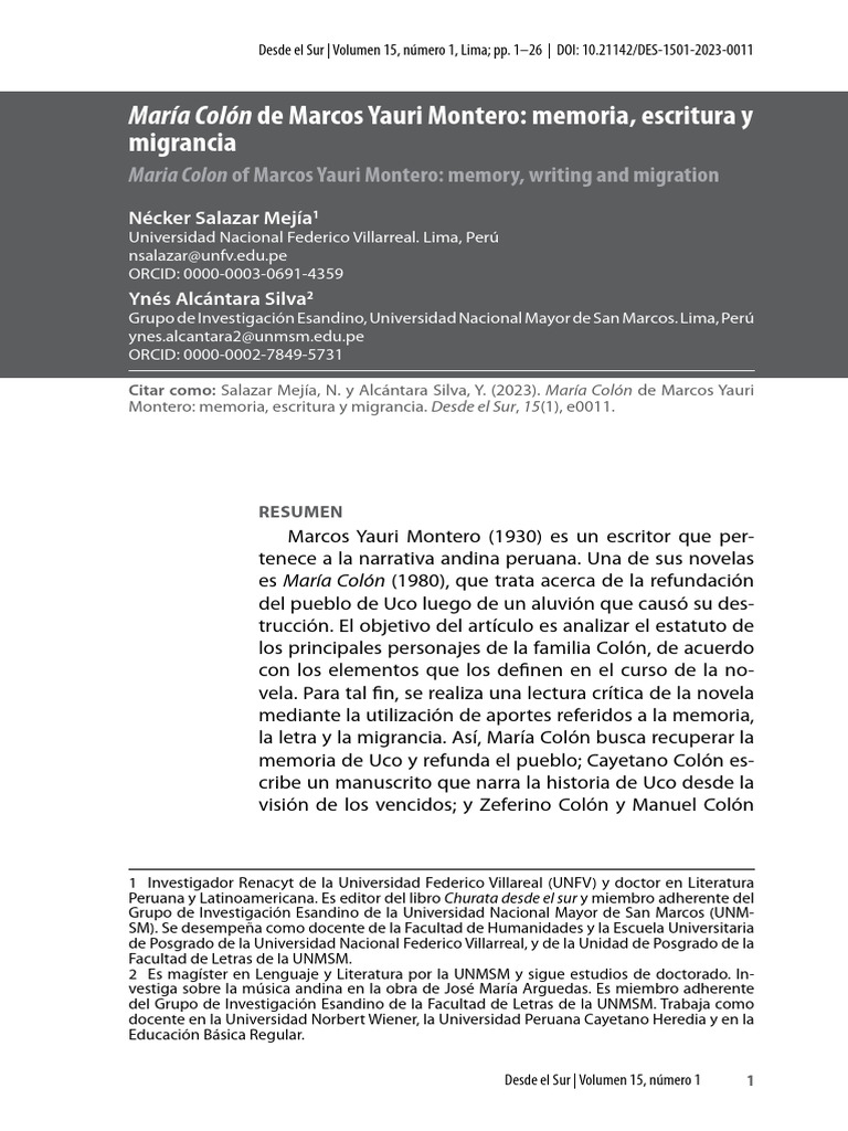 Maria Colon de Marcos Yauri Montero Memoria Escritura y Migrancia Maria ...