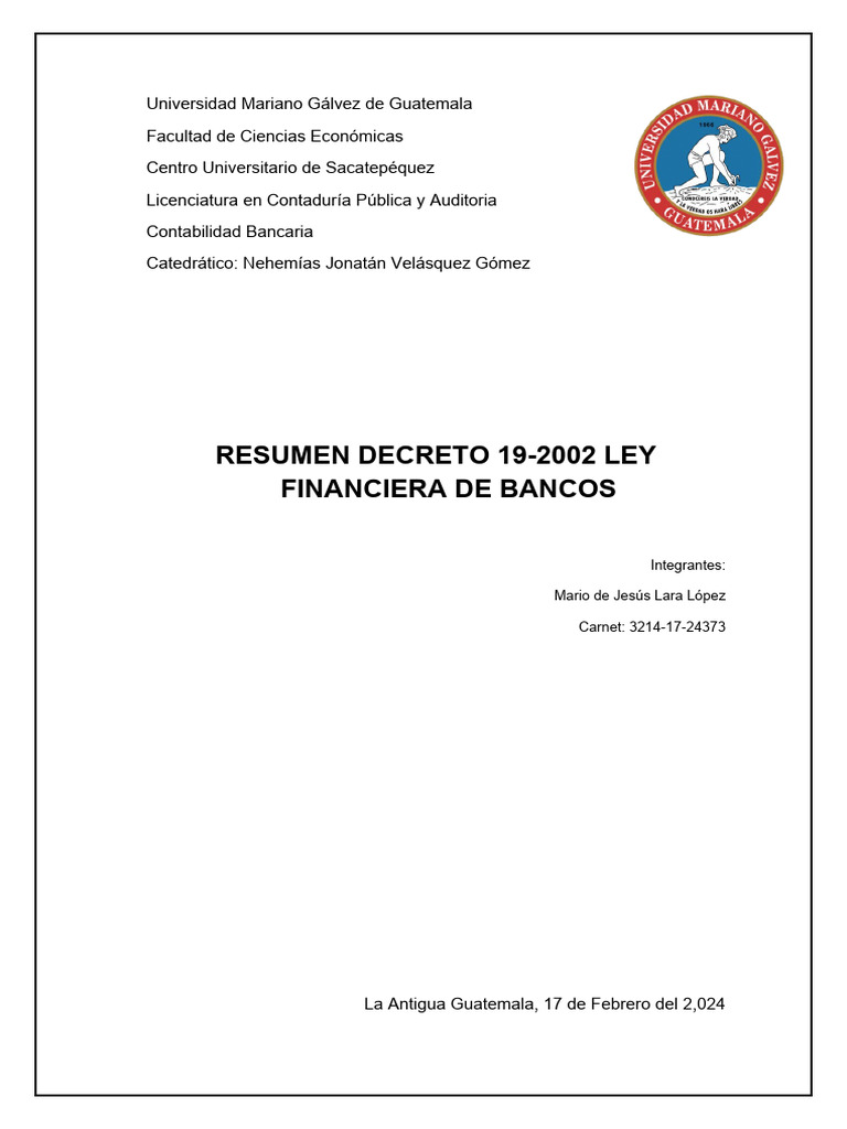 Resumen Ley de Bancos y Grupos Financieros | PDF | Bancos | Contabilidad