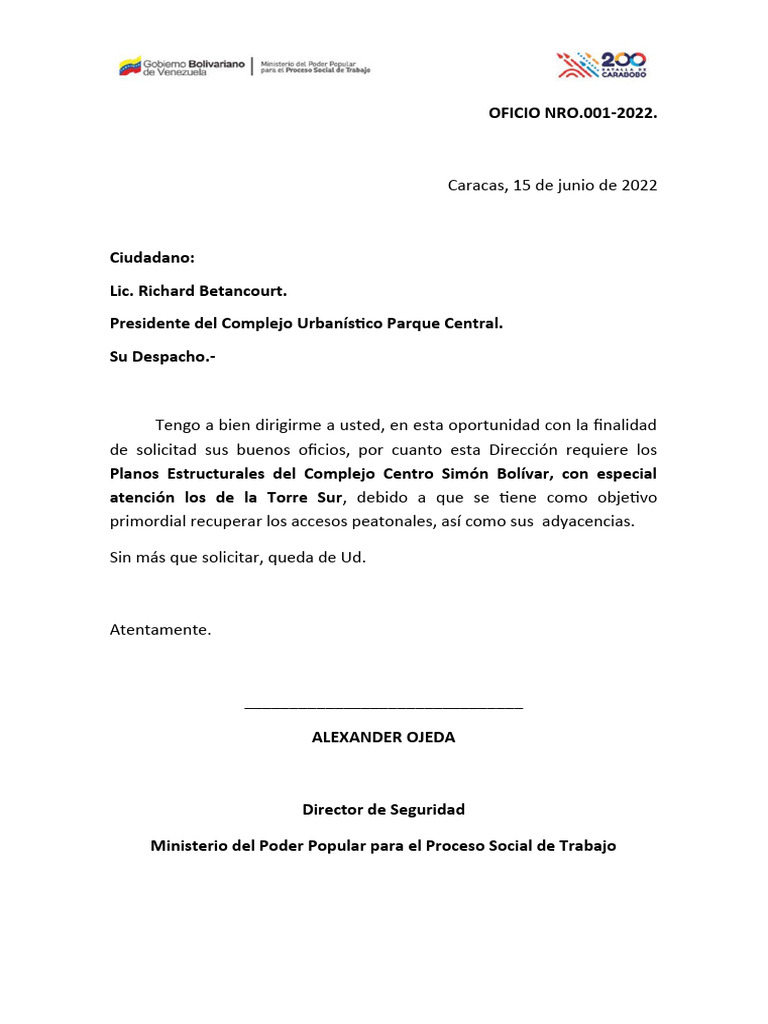 Oficio Solicitud de Planos Estructrales | PDF