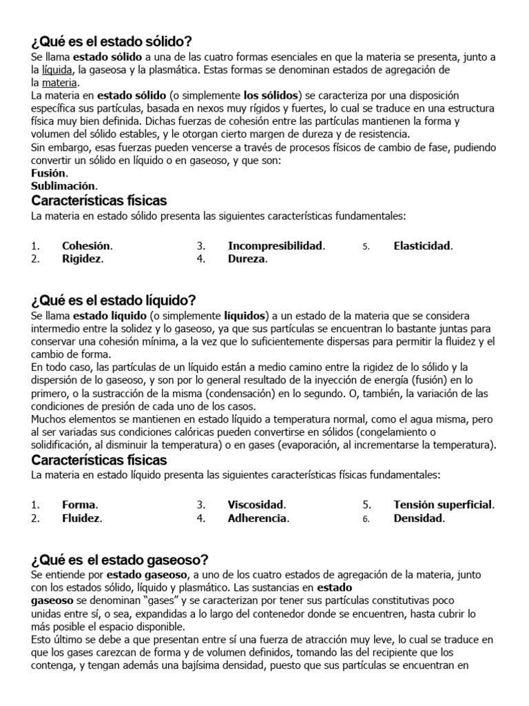 Estados de La Materia | PDF | Gases | Líquidos