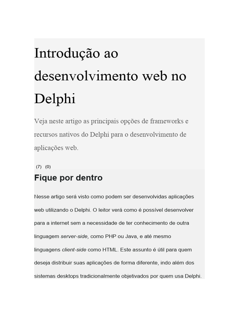 Introdução Ao Desenvolvimento Web No Delphi | PDF Introdução Ao Desenvolvimento Web No Delphi | PDF