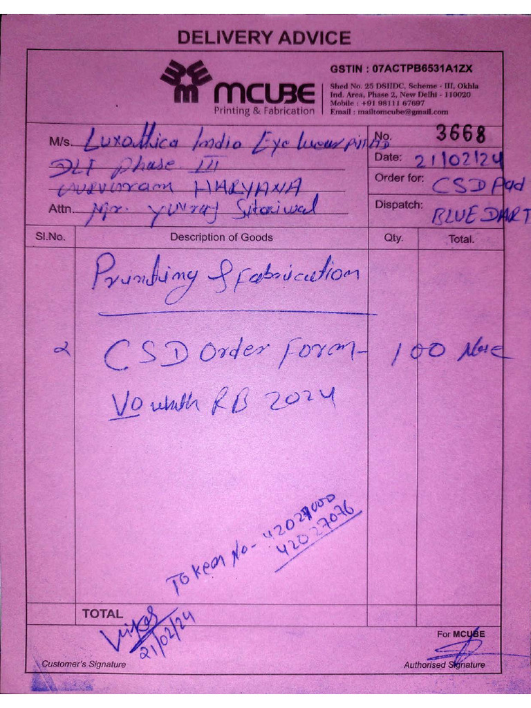 RB & VO CSD Form Pad 3668 | PDF