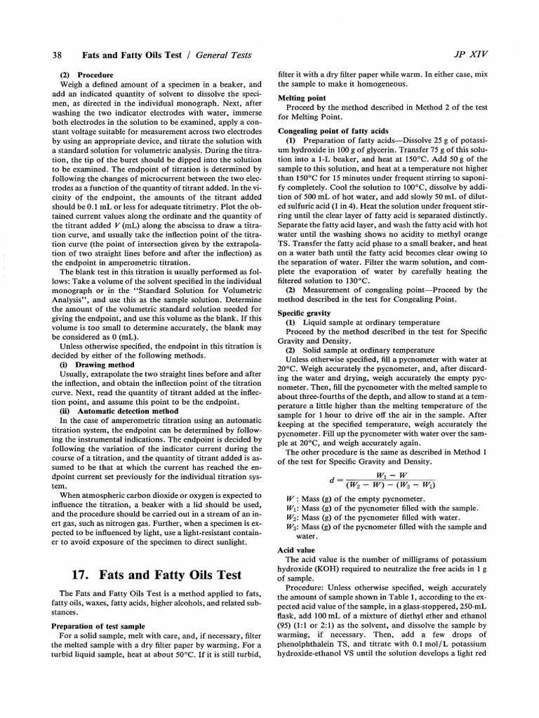 Fats and Fatty Oils Test | PDF