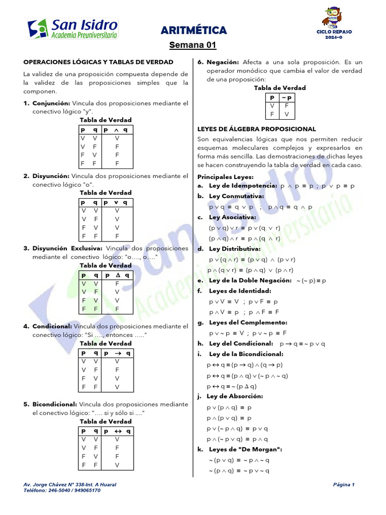 Operaciones Lógicas y Tablas de Verdad | PDF | Lógica | Expresiones lógicas