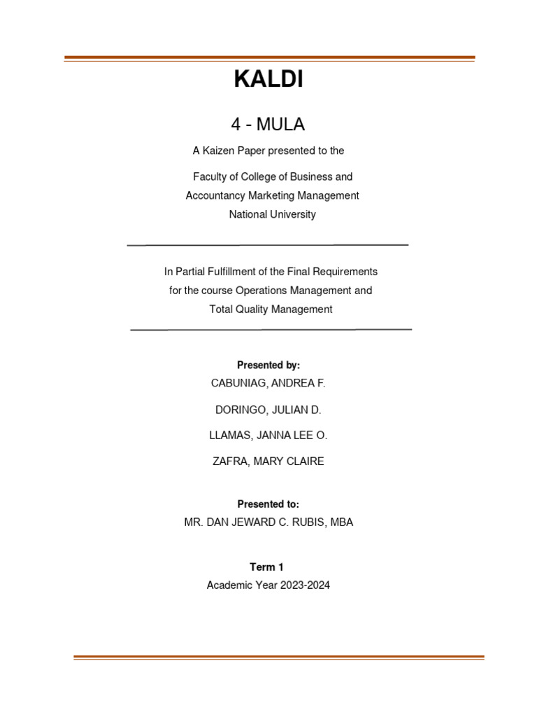 KAIZEN PAPER KALDI Final Paper | PDF | Supply Chain | Inventory