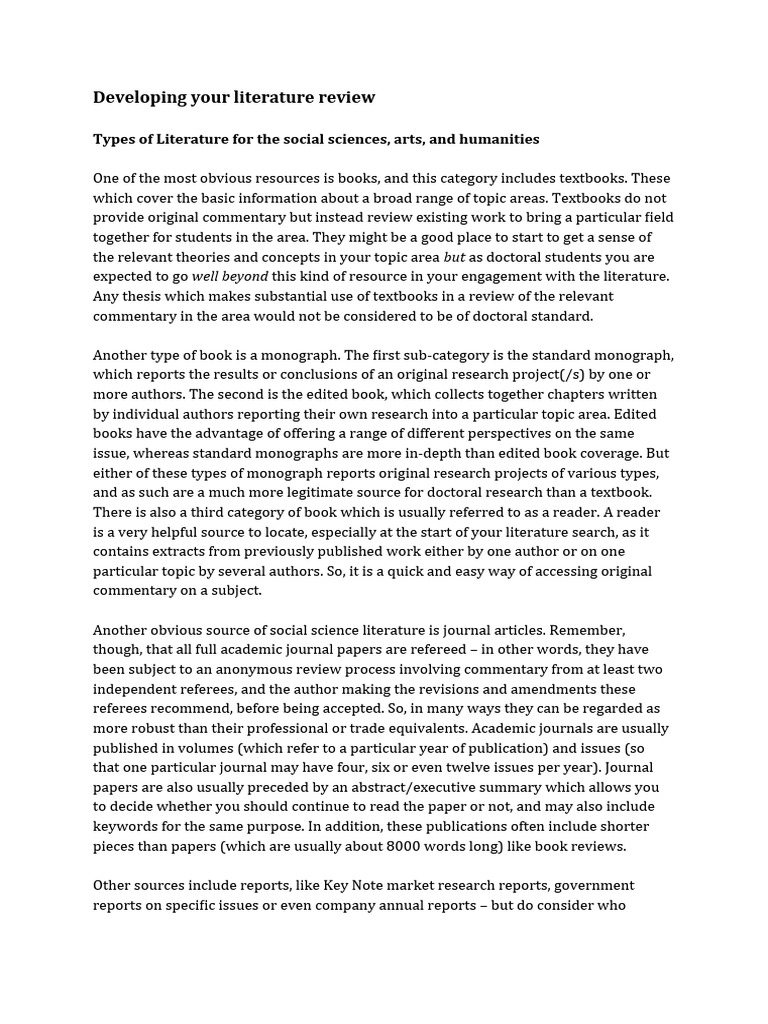 Developing Your Literature Review (Session 3 Reading 2) | PDF | Academic Journal | Books