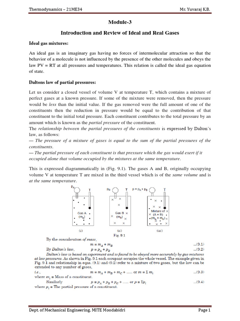 Module 3 - Real Gases, Thermodynamic Relations and Combustion | PDF