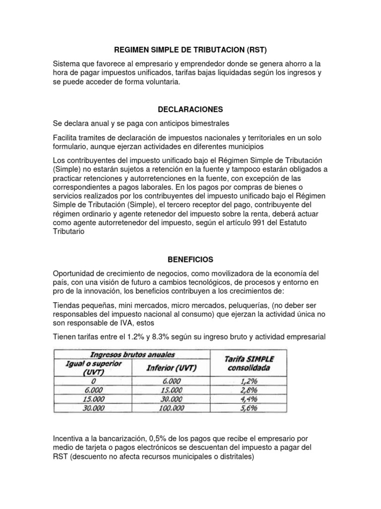 Regimen Simple de Tributacion | PDF | Impuestos | Gobierno