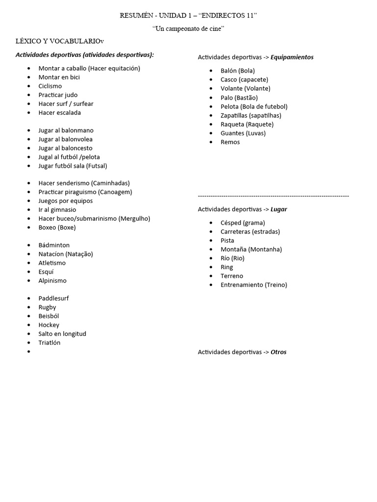 Unidad 1 - 11ºano - Espanol | PDF | Entretenimiento | Deportes