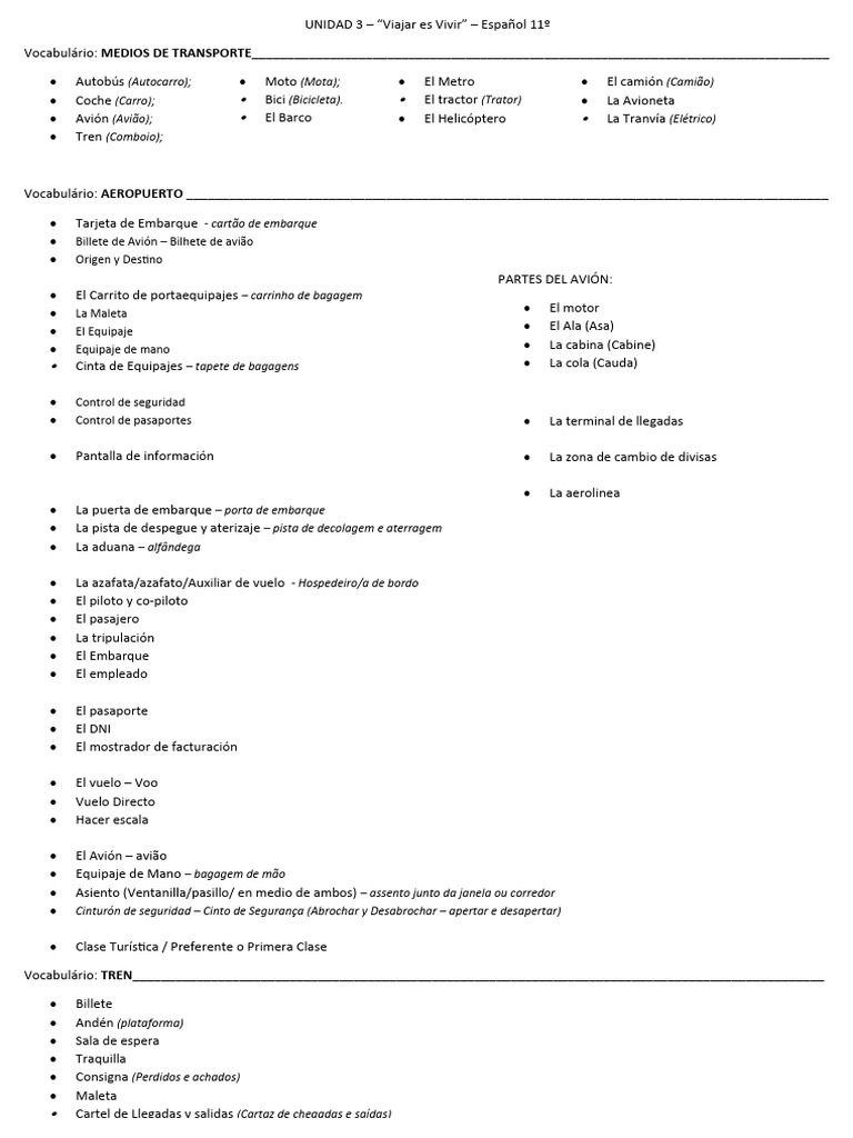 Unidad 3 - Viajar Es Vivir - Español11 | PDF | Auxiliar de vuelo ...