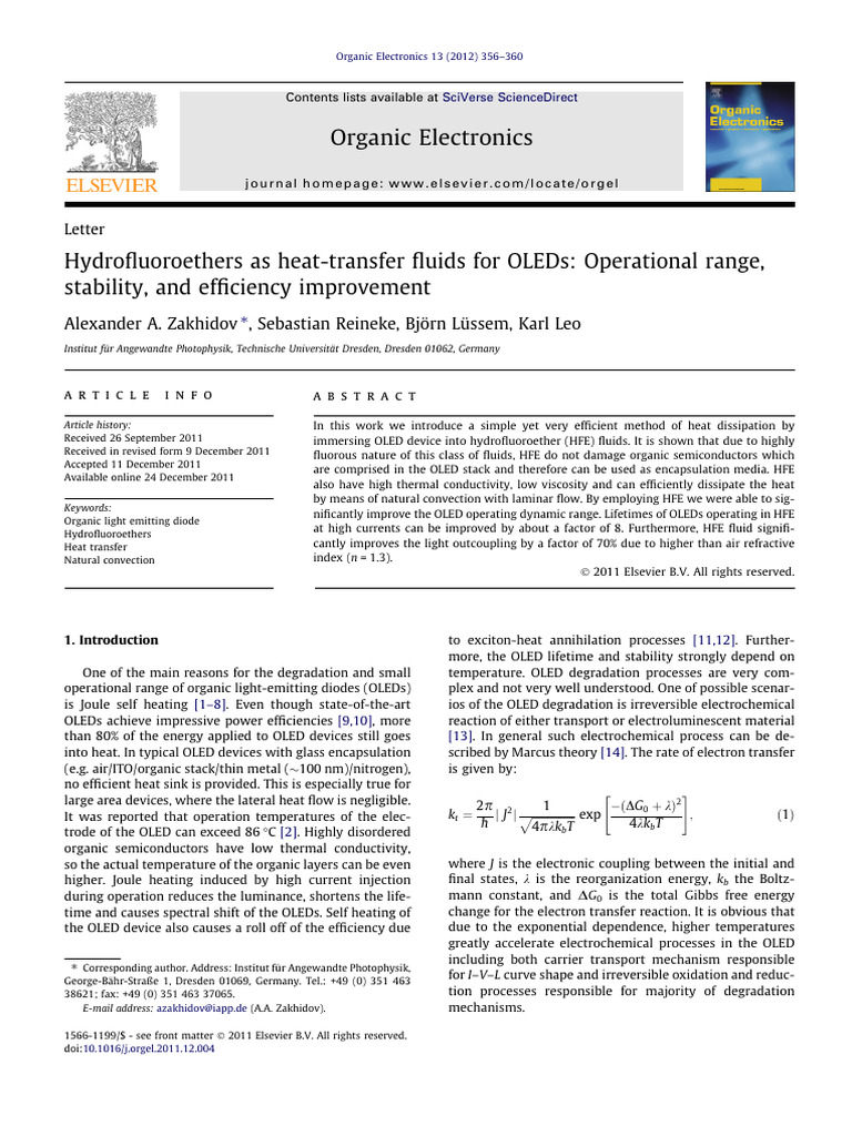 Hydrofluoroethers As Heat-Transfer Fluids For OLEDs - Operational Range ...